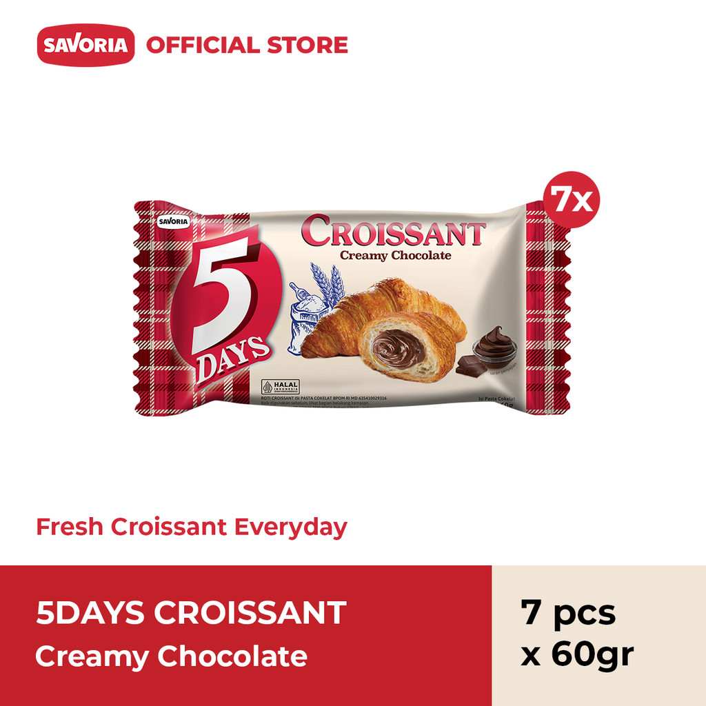 Jual 5 Days Croissant Creamy Chocolate - Roti Croisant Isi Coklat 7 Pcs ...