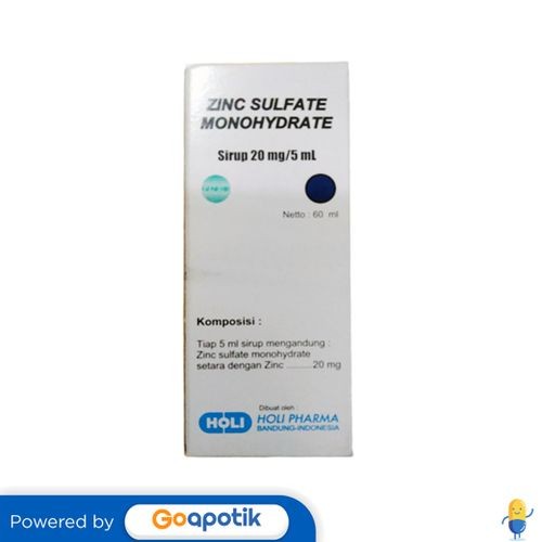 Jual Zinc Sulfate Monohydrate Holi 20 Mg/5 Ml Syrup 60 Ml | Shopee ...