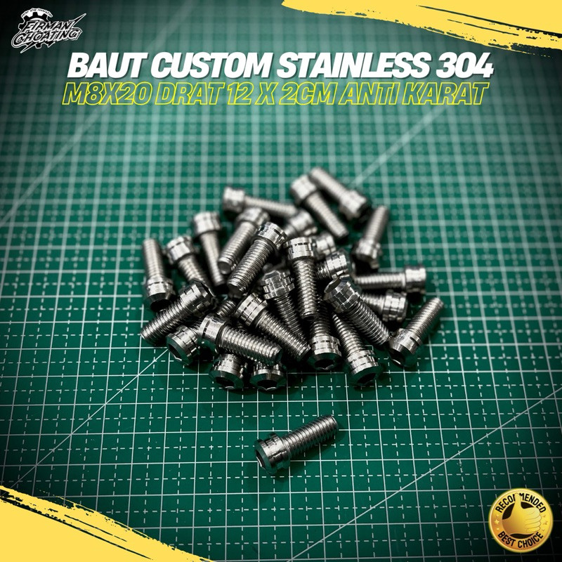 Jual BAUT CUSTOM STAINLESS 304 M8x20 DRAT 12 PANJANG 2CM (Harga 1 Pcs) | Shopee Indonesia