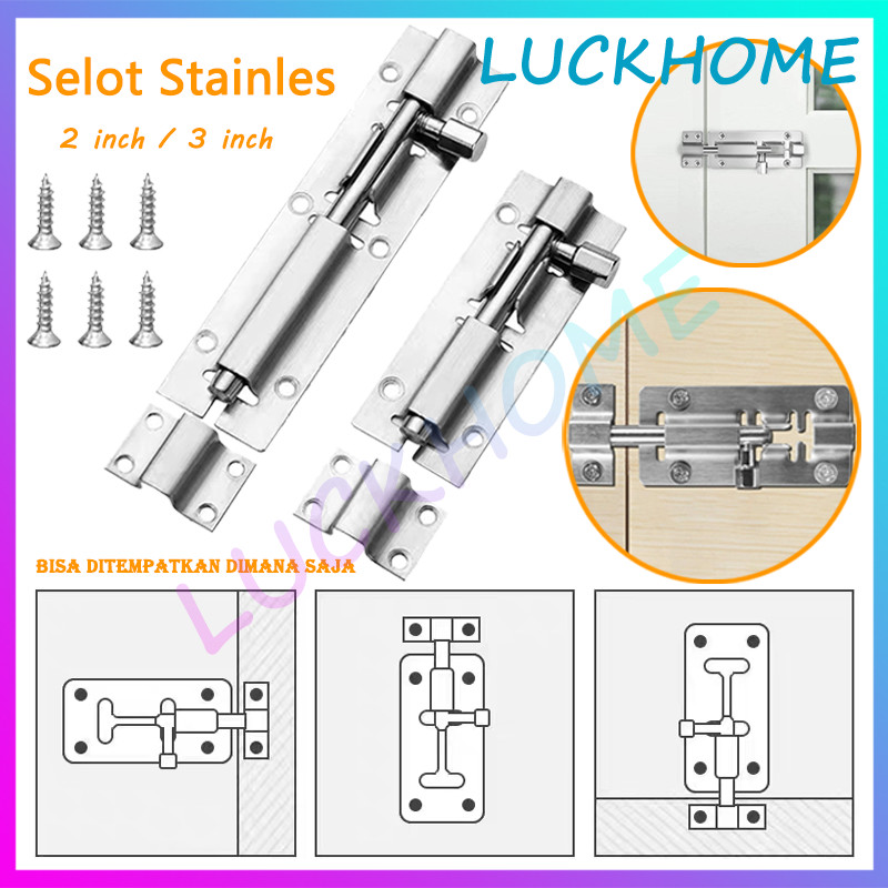 Jual Slot Pintu Silver 2 inch, 3 inch Grendel Pintu Rumah Stainless ...