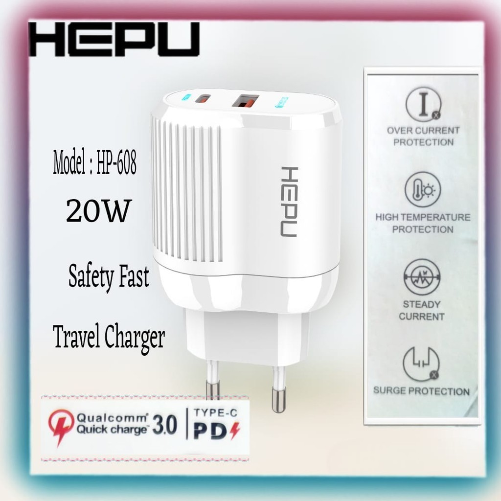 Jual HEPU Fast Charger HP-608 USB-A/ Type C/ iPhone (Fully Compatible ...