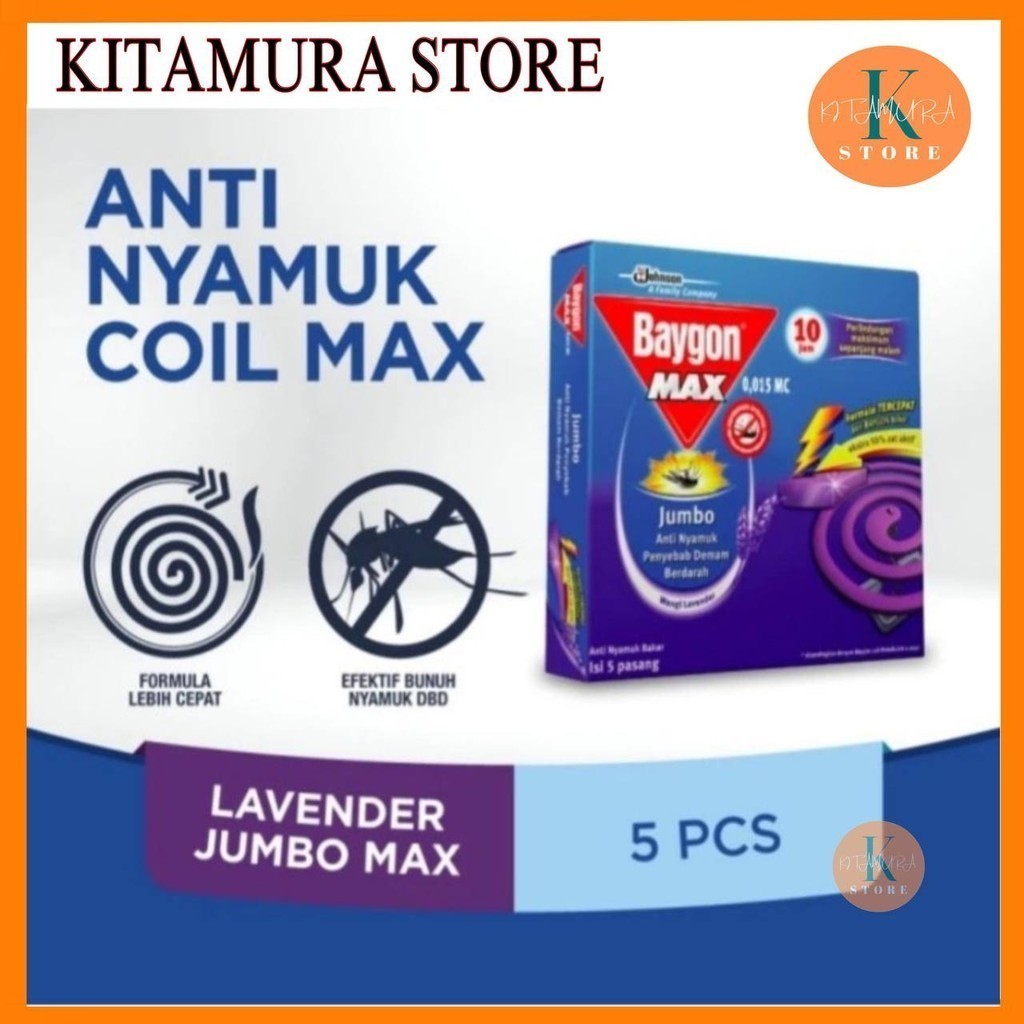 Jual Baygon Obat Nyamuk Bakar Lavender Isi 5 Pasang Coil Jumbo Max Lavender 10Hr | Shopee Indonesia
