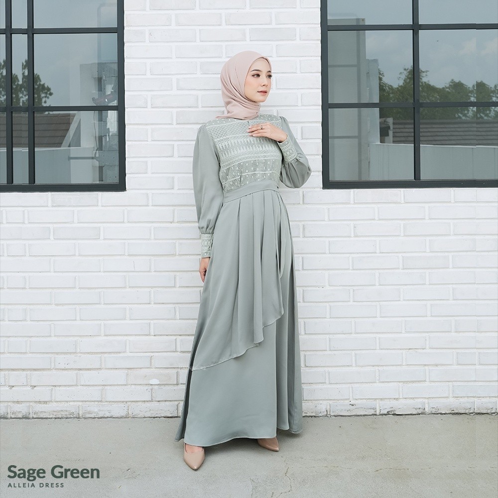 Jual HAYNA Alleia Raya Dress - Sage Green Busui Friendly Style Dress ...
