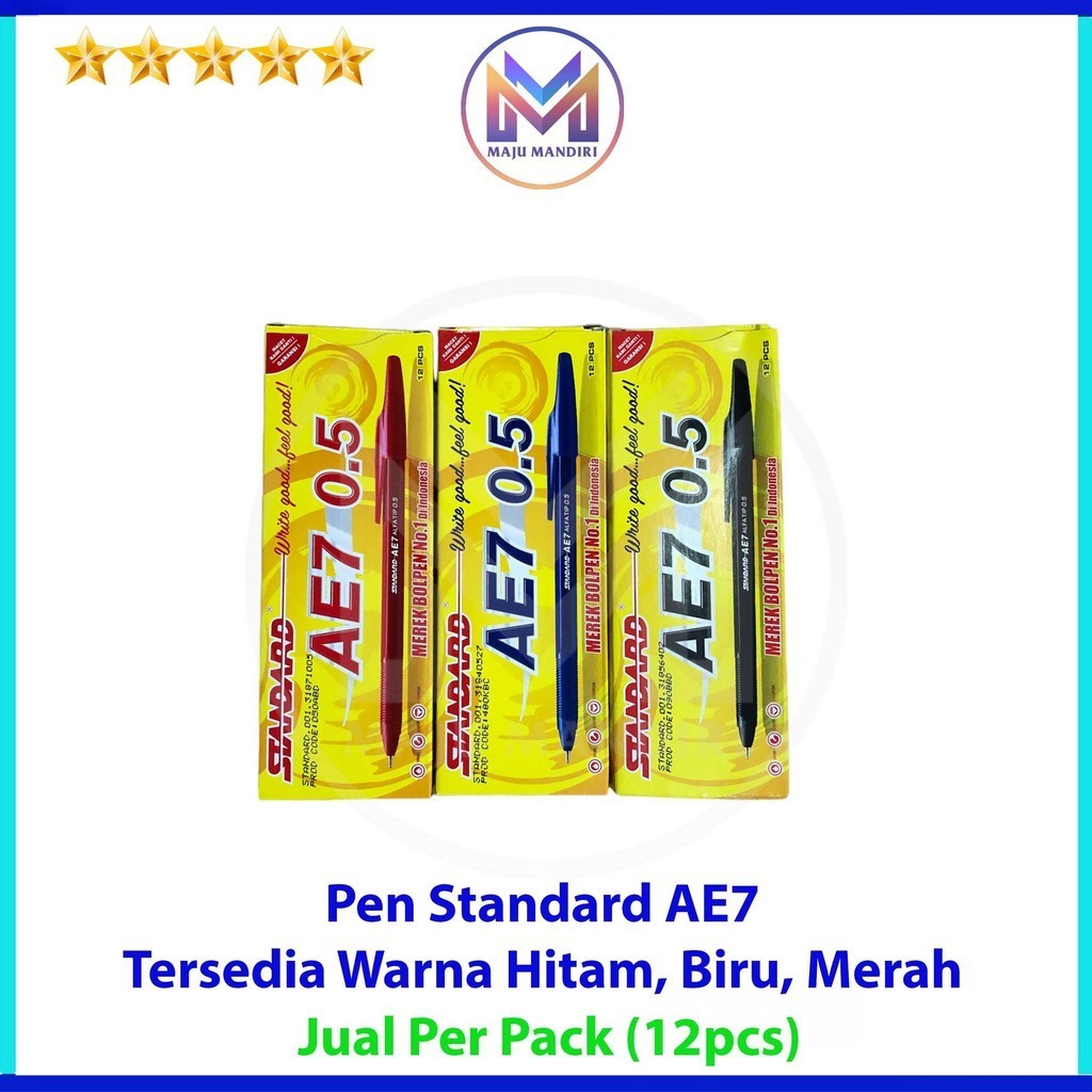 Jual Pulpen Standard AE7 0.5mm / Bolpen Standar Hitam Biru Merah | Shopee Indonesia