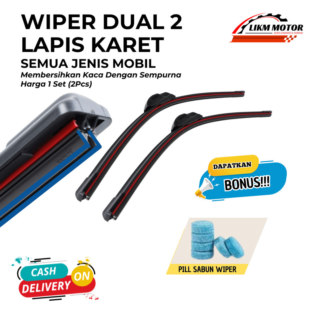 Jual Wiper Dual Karet Mobil 1 Set Kiri dan Kanan Bonus Sabun Wiper ...