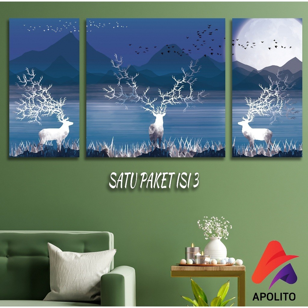 Jual HIASAN DINDING PEMANDANGAN RUSA WHITE AND BLUE DEER (FULL SET ISI ...