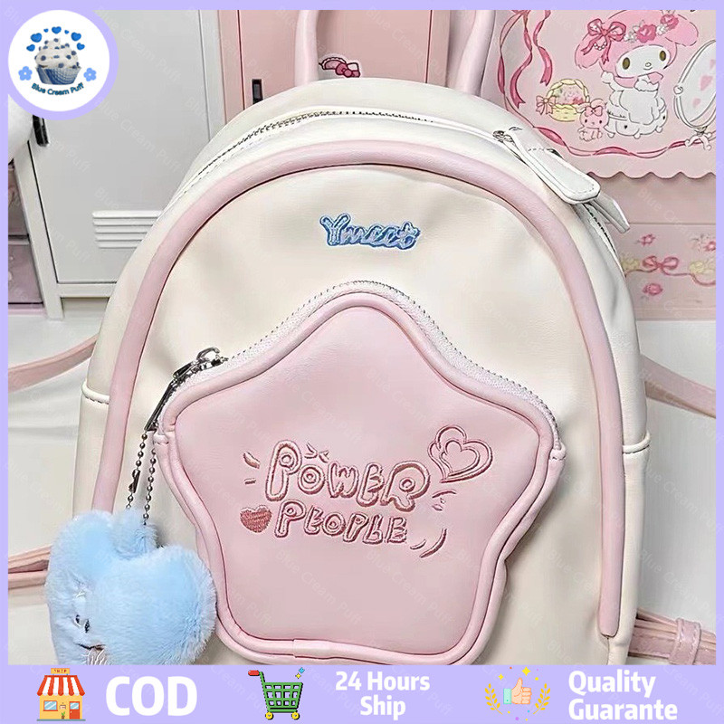 Jual Ransel Sekolah Lucu Bahan PU Pentagram Merah Muda Putih Tas ...