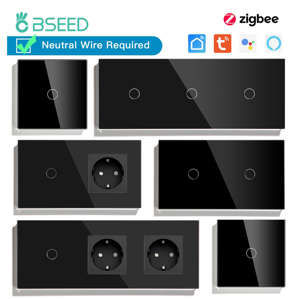 Jual BSEED 1/2/3Gang Zigbee Wall Touch Switches Plus EU Sockets Double ...