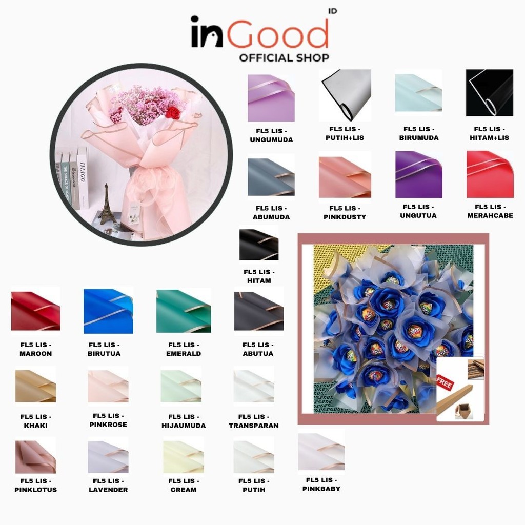 Jual IN GOOD - FL5 LIS 5Lembar-Kertas Bunga Buket Transparan List Emas ...