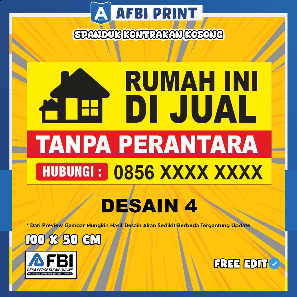 Jual [100x50cm] Print Cetak Spanduk Rumah Dijual Tanpa Perantara Free ...