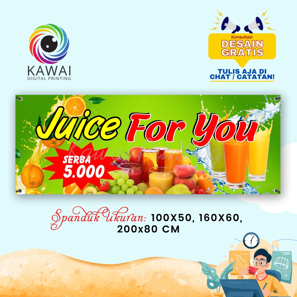 Jual SPANDUK BANNER Jus Buah For You Harga MMT Spanduk Custom 200x80 ...