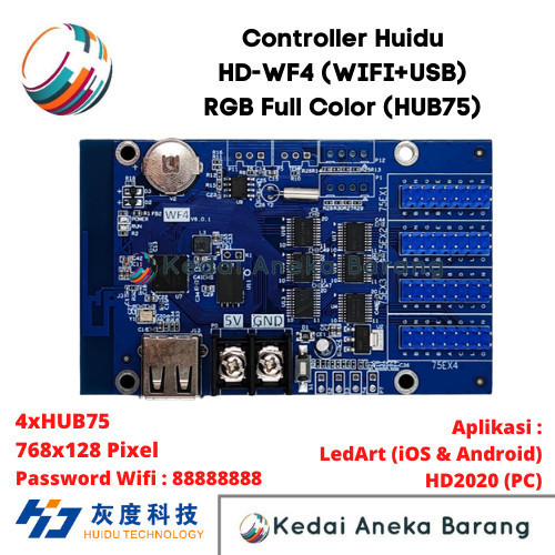 Jual Bonnet Controller Huidu HD-WF4 Wifi RGB Full Color Running Text ...