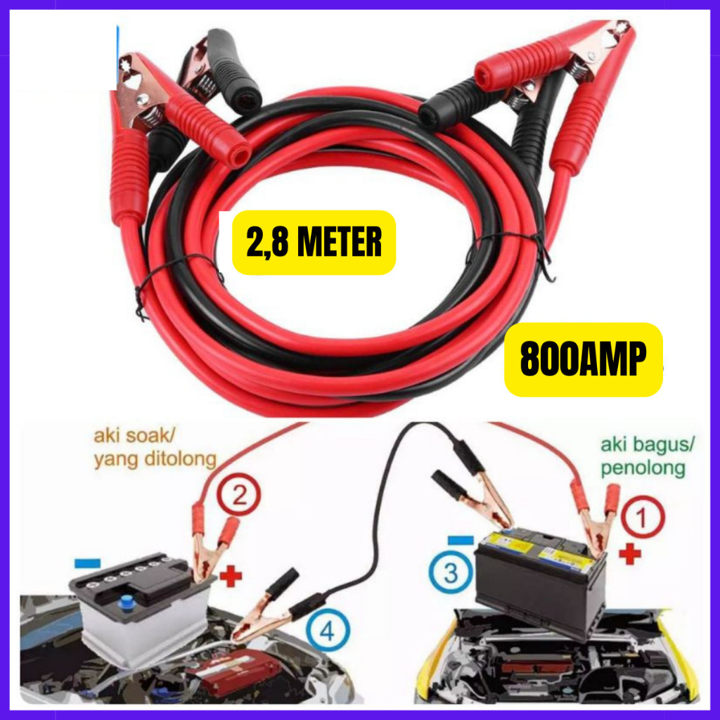 Jual Kabel Starter Jumper AKI 2,8 M Meter Kabel Jumper Aki Mobil 800A Pure Copper dan Pelindung ...