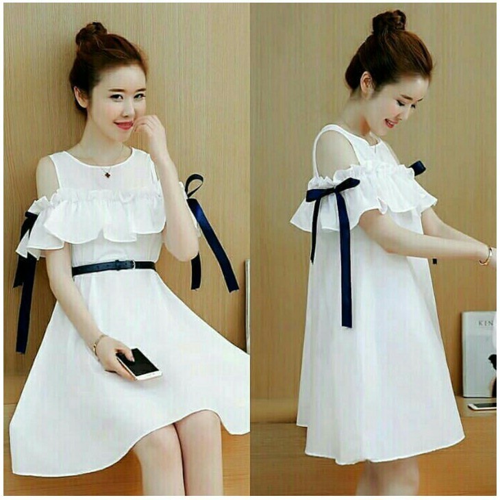Jual ( COD )Dress Sabrina Of Shoulder Ribbon #Minidress Sabrina Of Shoulder Ribbon# #Dress ...