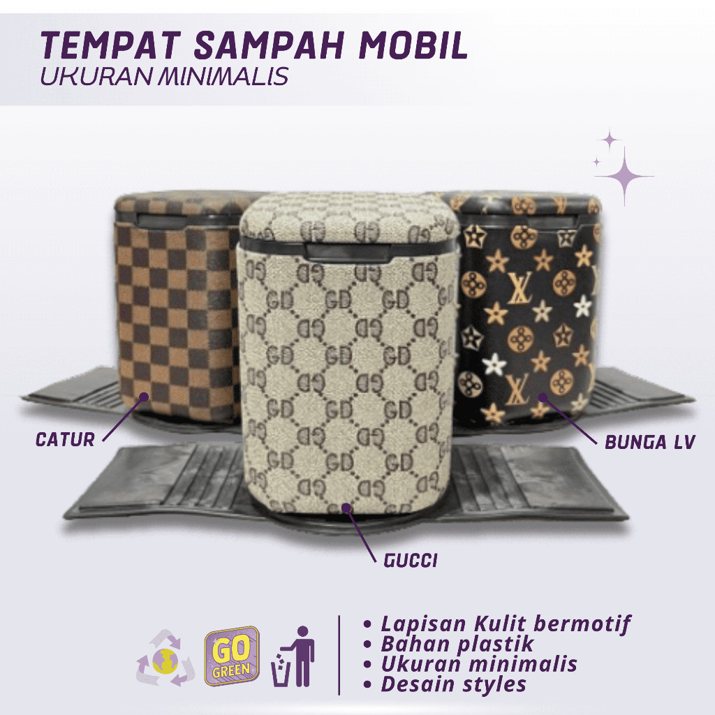 Jual OV Tempat Sampah Mobil / Tempat Sampah Kulit Mewah Motif Bunga LV ...