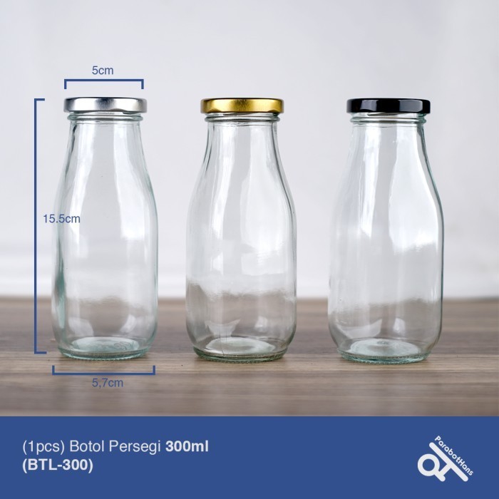 Jual (1 Pcs) Botol Kaca 300ml Persegi Tutup Stainless. Susu / Milk ...
