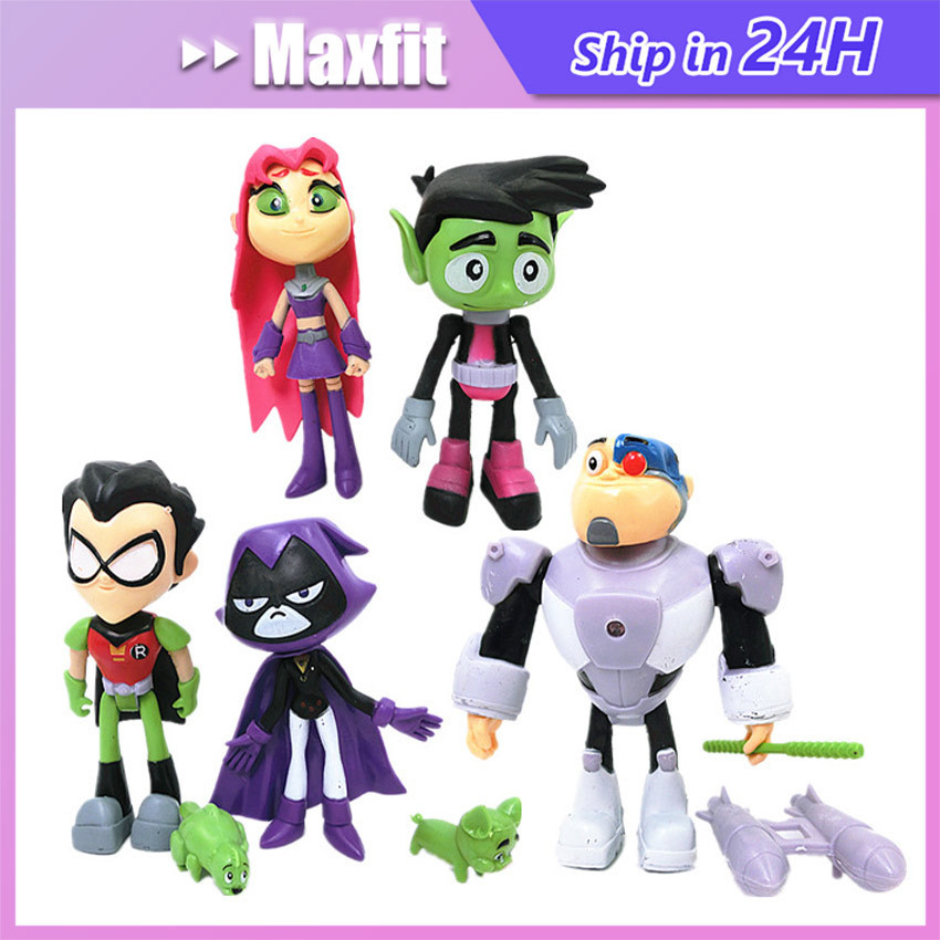 Jual 7Pcs Action Figure Teen Titans Go Robin Cyborg Beast Starfire ...