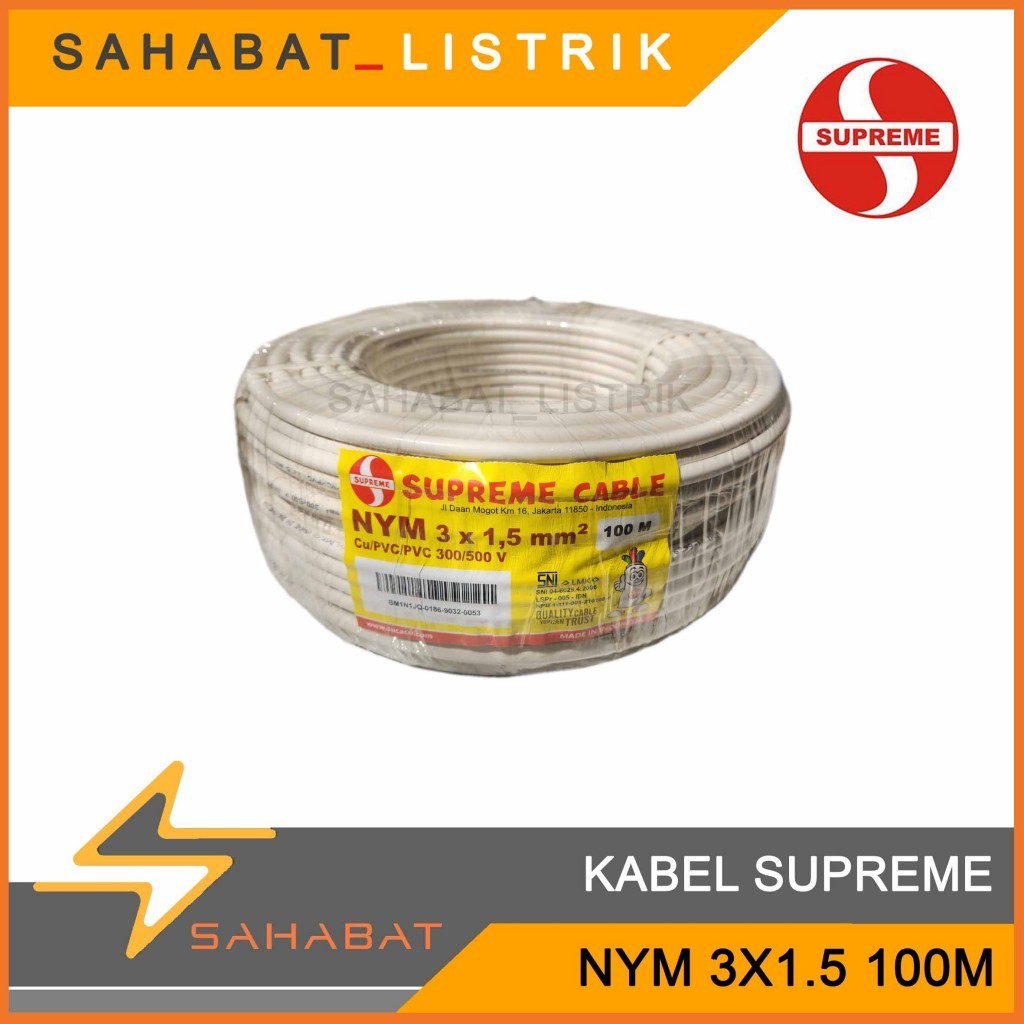 Jual SUPREME kabel listrik NYM 3X1.5 3x1,5mm rol 100m putih | Shopee ...