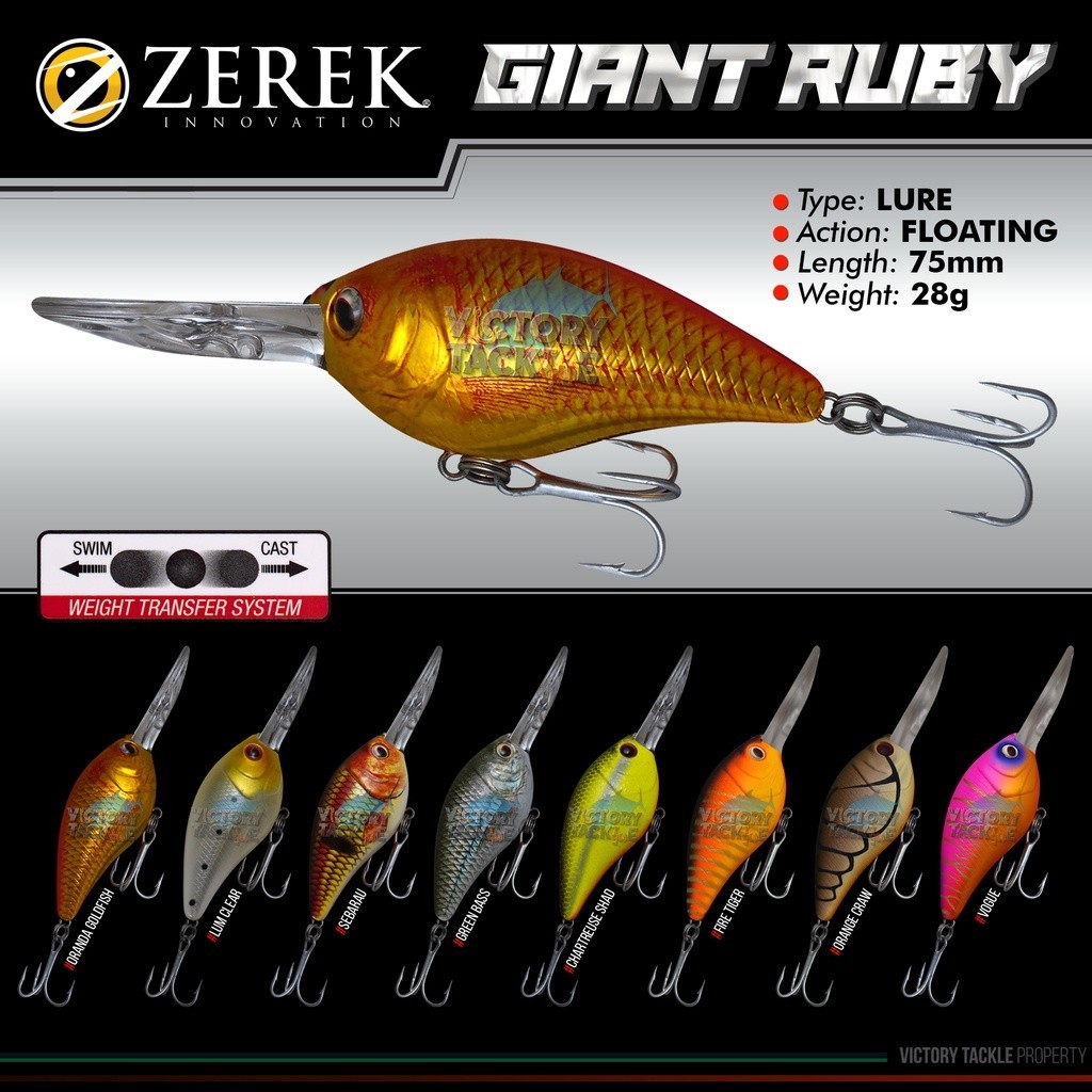 Jual UMPAN PANCING Lure ZEREK GIANT RUBY FLOATING DEEP DIVER 75MM 28 ...