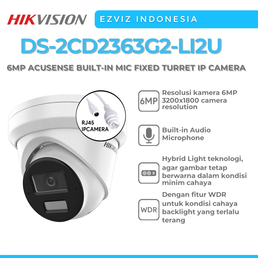 Jual HIKVISION DS-2CD2363G2-LI2U 6MP ACUSENSE SMART HYBRID LIGHT BUILT-IN MIC TURRET IP CAMERA ...