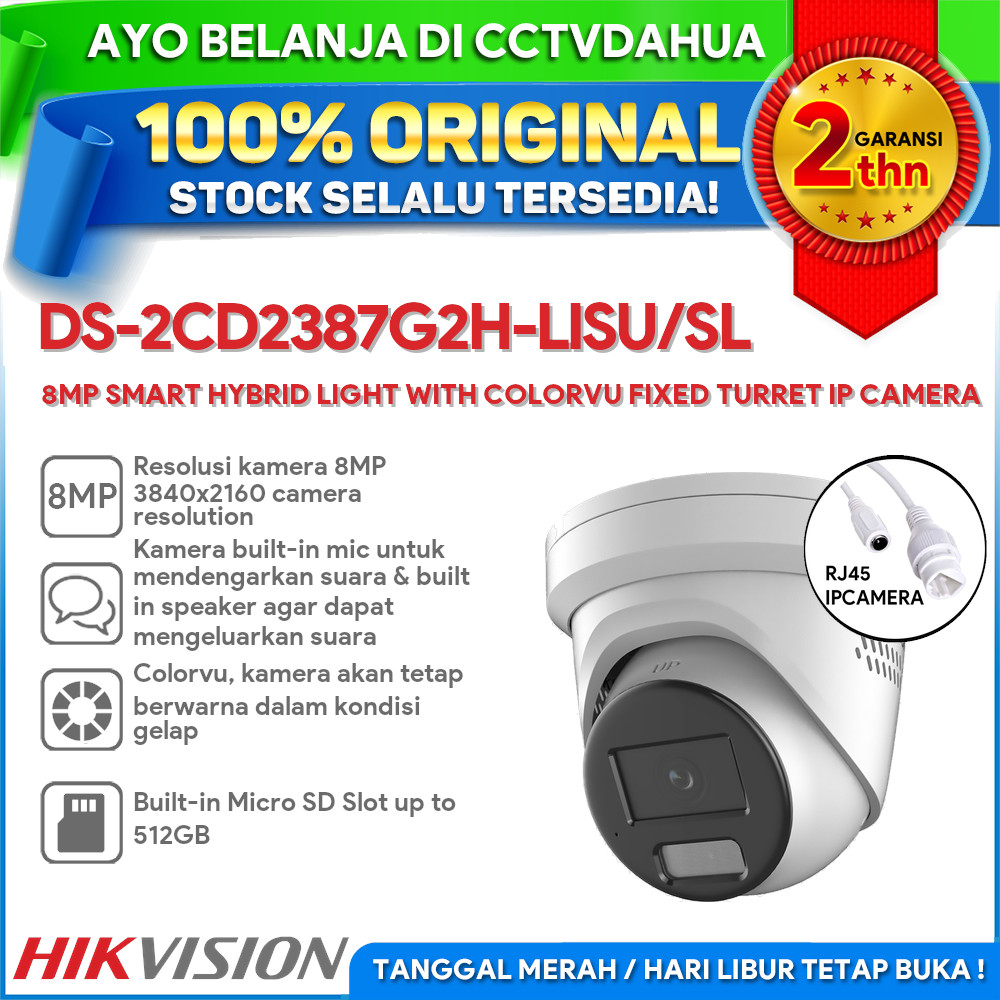 Jual HIKVISION DS-2CD2387G2H-LISU/SL 8MP SMART HYBRID LIGHT COLORVU MICROSD UPTO 512GB TURRET IP ...