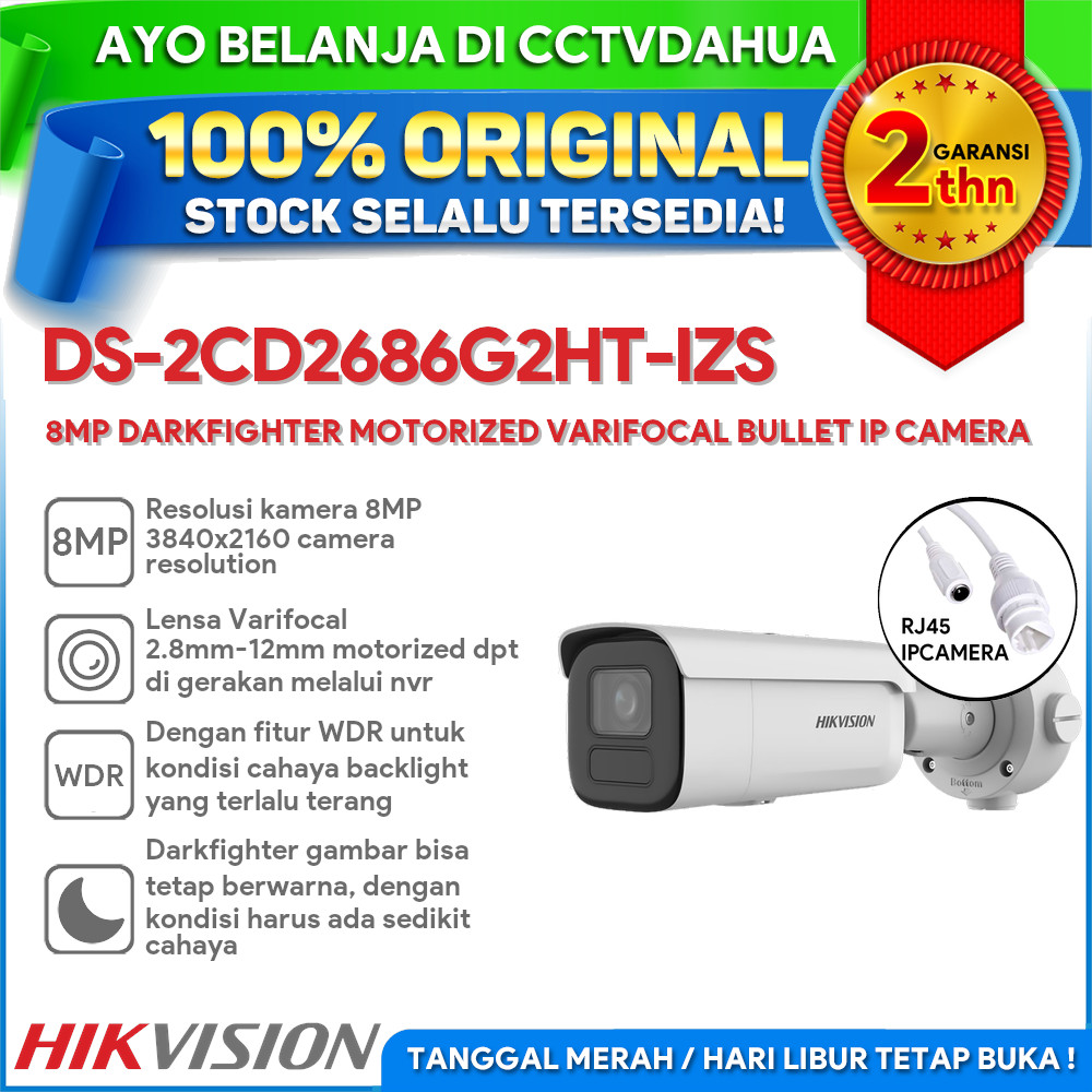 Jual HIKVISION DS-2CD2686G2HT-IZS 8MP DARKFIGHTER WDR MOTORIZED VARIFOCAL BULLET IP CAMERA ...