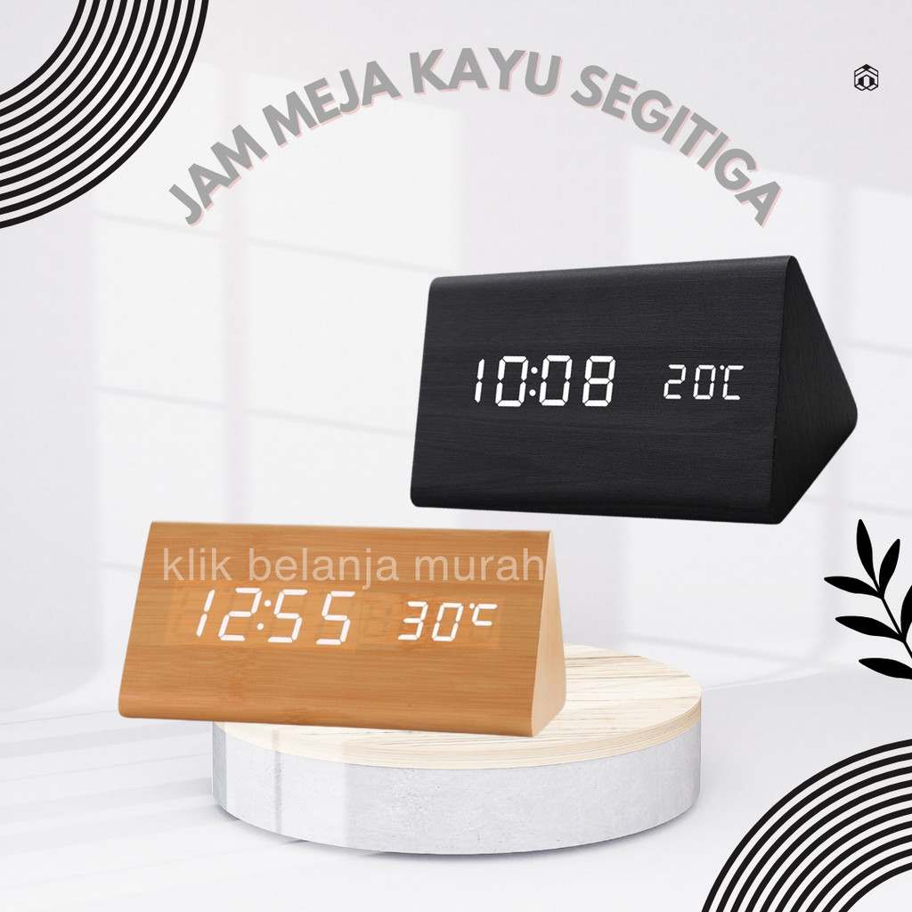 Jual JAM MEGA ESTETIK SEGITIGA/Jam Meja Digital Led Motif Kayu/Jam ...