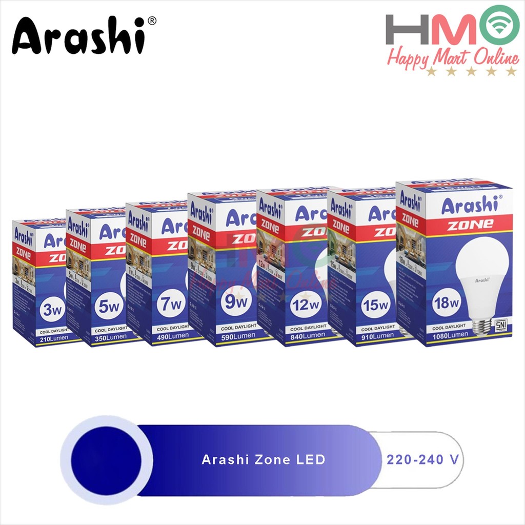 Jual Arashi Lampu LED Bulb Bohlam LED Arashi Zone 3W 5W 7W 9W 12W 15W 18W Garansi 1 Tahun ...