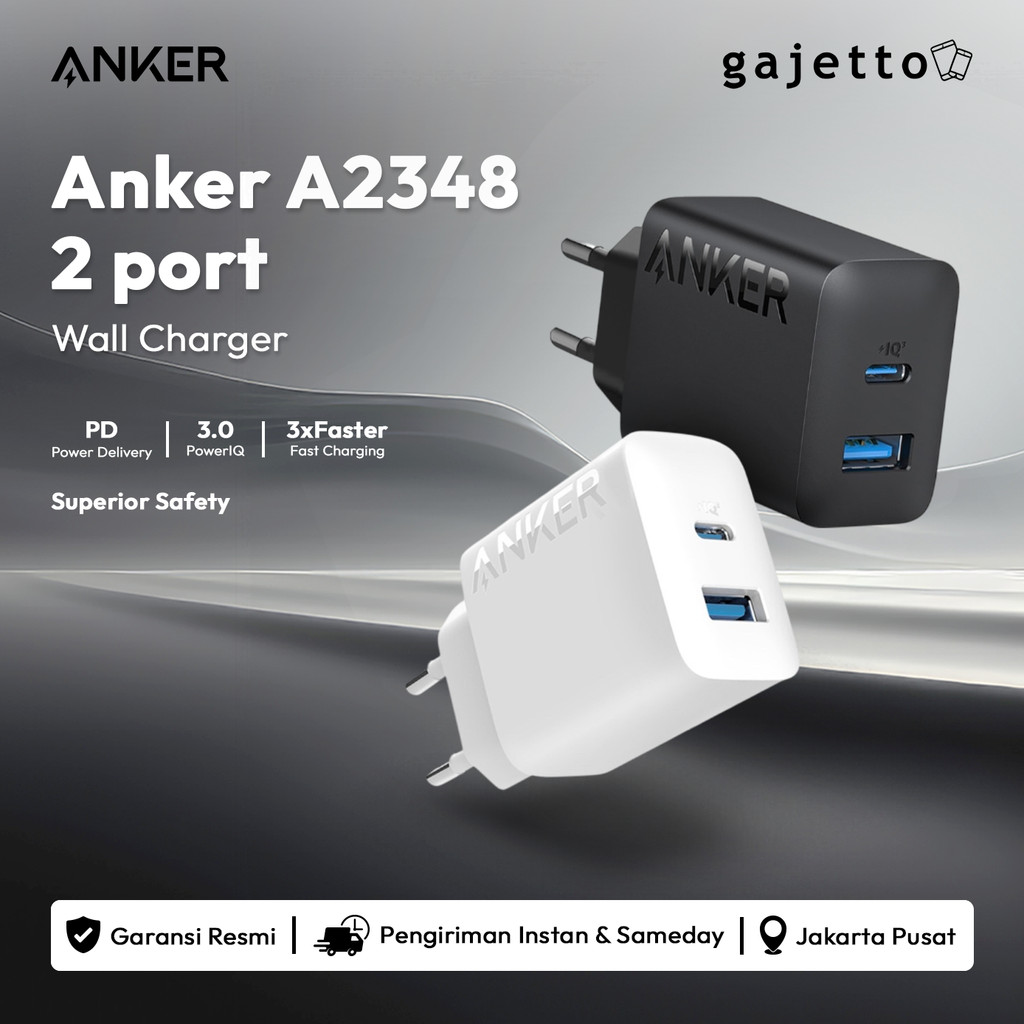 Jual Anker Powerport Charger 20W 18W Dual Port USB Type A & C - A2348 A2347 | Shopee Indonesia