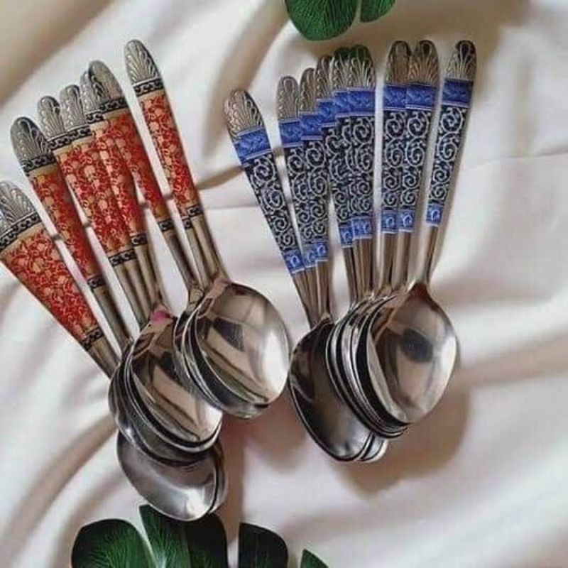 Jual (isi 12) SENDOK MAKAN BATIK/Sendok Garpu Batik/Alat Makan ...