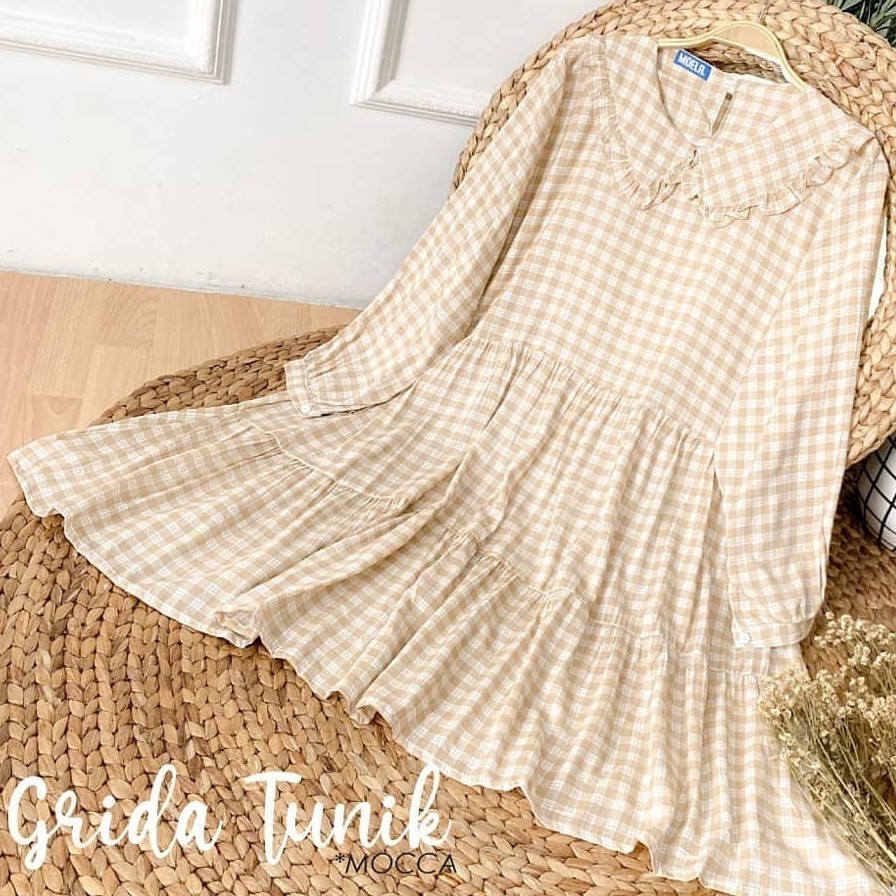 Jual [ARFA STYLE] Ruffle Tunik LD 110 - Atasan Motif Kotak - COD/ GAMIS ...
