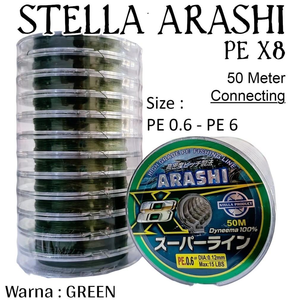 Jual Senar PE X8 Stella Arashi PE0.6 - Pe6.0 Dynema 100% Panjang 50m ...