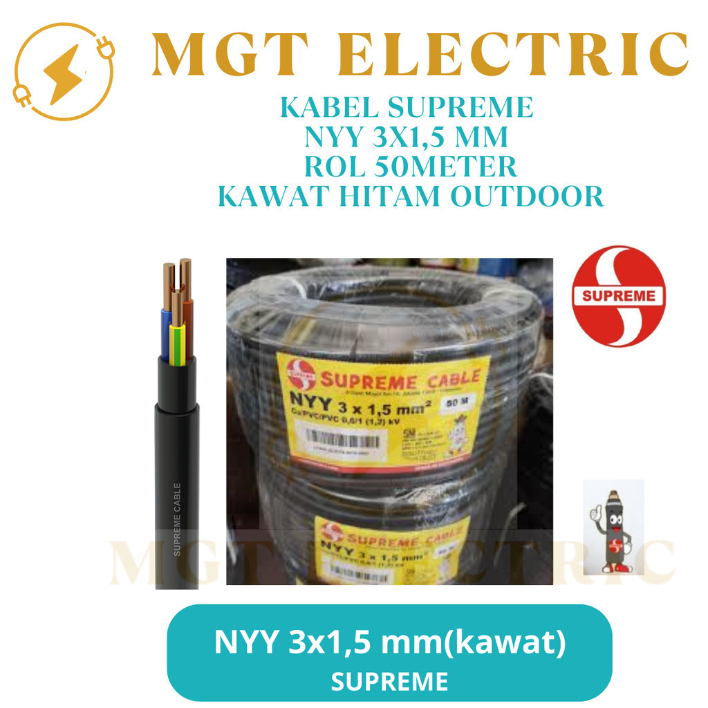 Jual Kabel Listrik NYY 3x1.5 3x1,5 3x1.5mm 3x1,5mm Supreme 50M 50 Meter | Shopee Indonesia