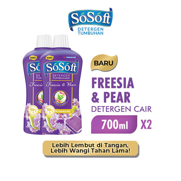 Jual SoSoft Deterjen Cair Freesia & Pear Botol 700ml x 2 pcs | Shopee ...