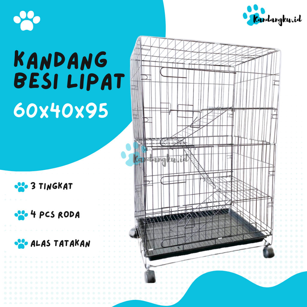 Jual Kandang Besi Lipat 3 tingkat size L + roda / kandang kucing ...
