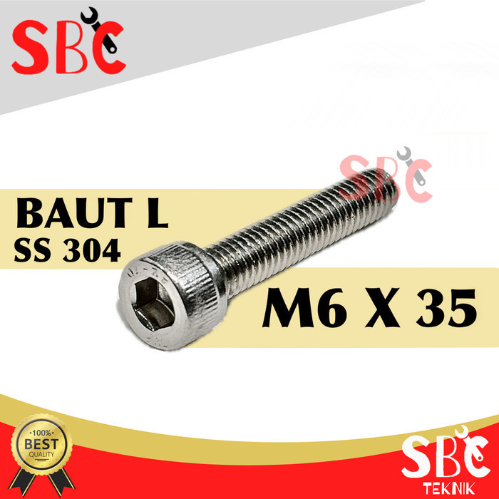 Jual Baut L SS304 M6 x 35 Stainless Steel 304 Socket Cap Screw SUS304 M6X35 | Shopee Indonesia