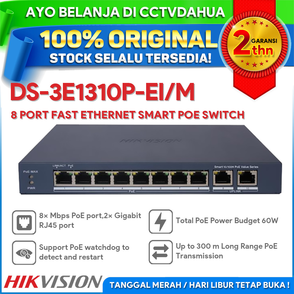 Jual HIKVISION DS-3E1310P-EI/M 8 PORT FAST ETHERNET SMART 2 UPLINK POE SWITCH | Shopee Indonesia