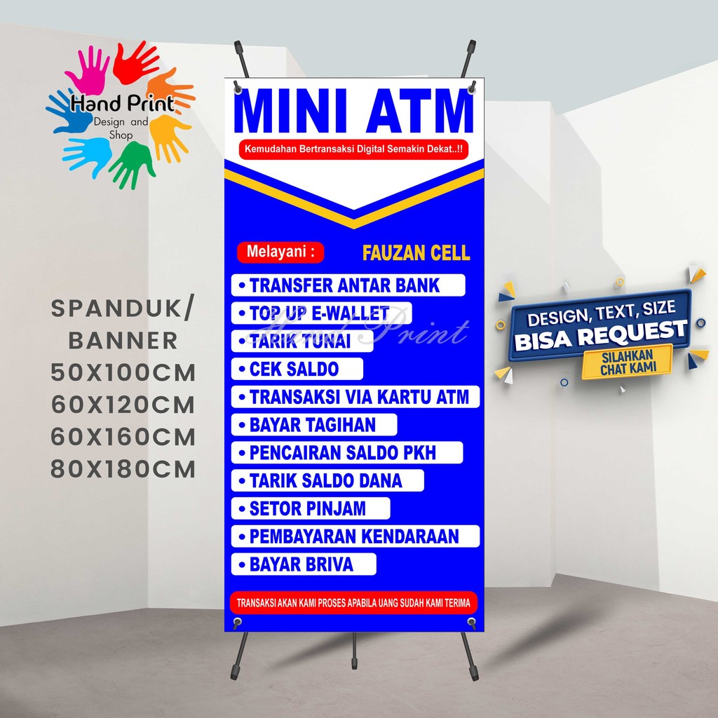 Jual Cetak Spanduk Banner Mini ATM Biru Putih MMT Spanduk Custom 60x160 ...