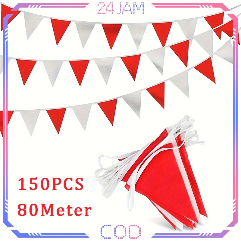 Jual 150pcs Bendera Merah Putih Segitiga Kain 80 Meter Bendera Segitiga Merah Putih Bendera ...