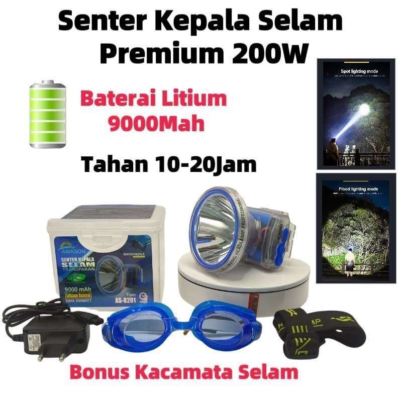 Jual Senter Kepala Selam 200W White Laser Led Super Terang Tahan Lama / Senter Kepala Led Selam ...
