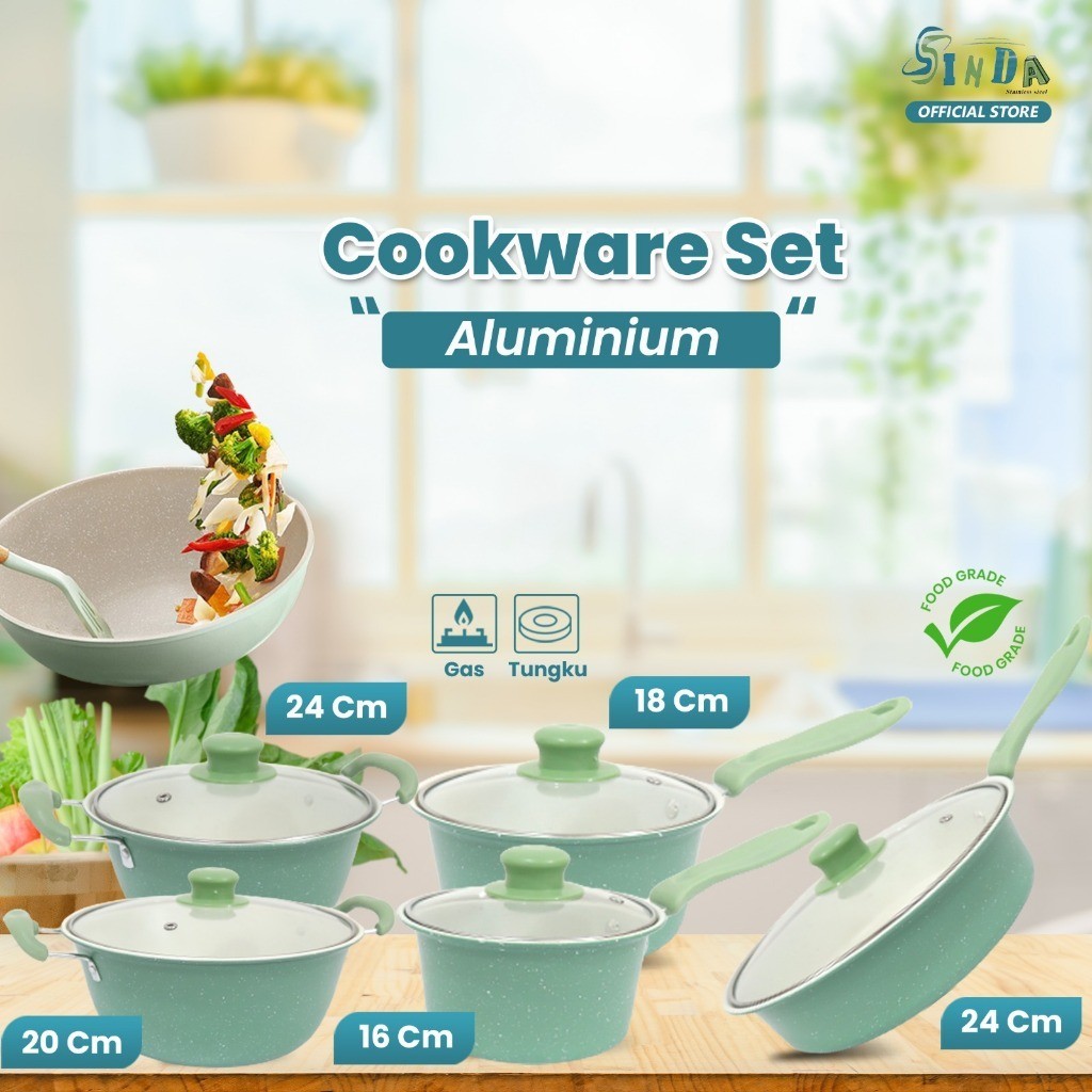 Jual Sinda Panci Set Stainless Steel 12 Pcs dilengkapi Teko panci set ...