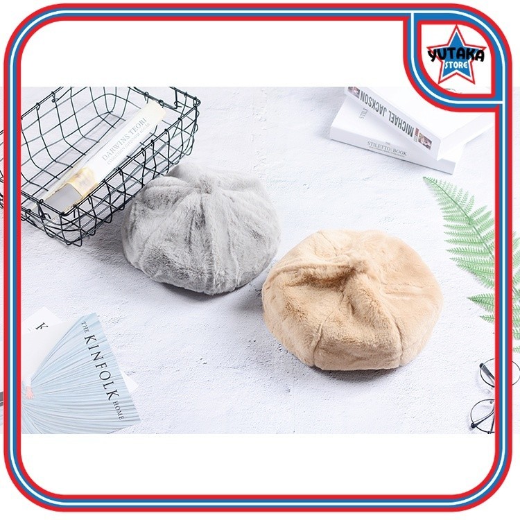Jual Topi Wanita Fashion Baret Hat Korea Topi Aesthetic Topi Bulu Fur ...