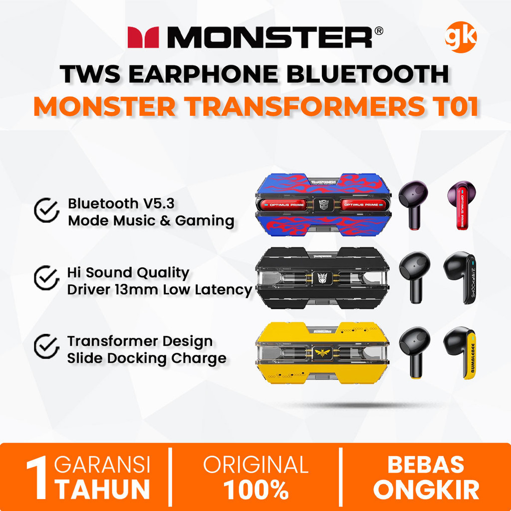 Jual MONSTER T01 TWS Earphone Bluetooth Wireless 5.3 Headset Earbuds Music & Gaming Low Latency ...