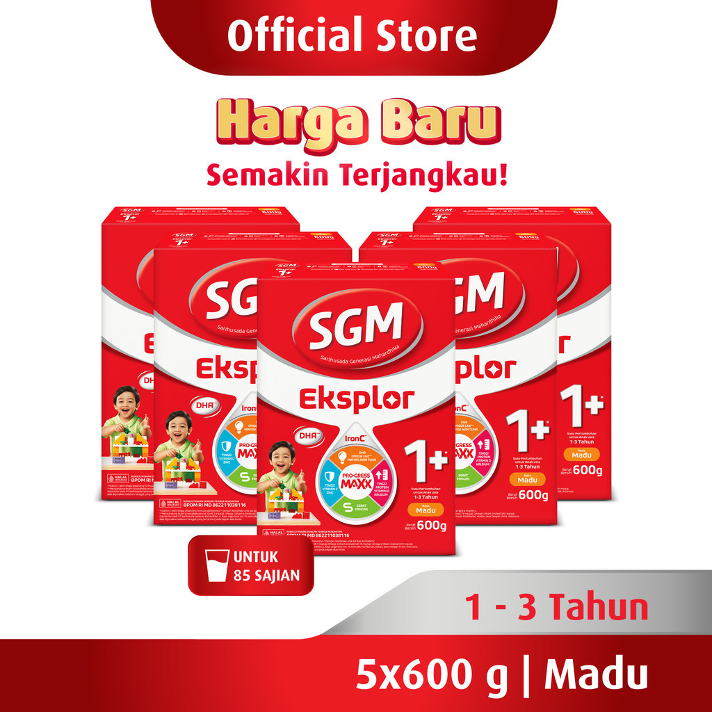 Jual SGM Eksplor 1+ dengan IronC Susu Pertumbuhan Rasa Madu 600GR x 5 ...