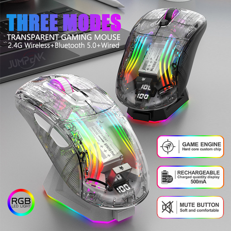 Jual JUMPEAK Mouse Gaming RGB transparan, Mouse Gaming Bluetooth ...