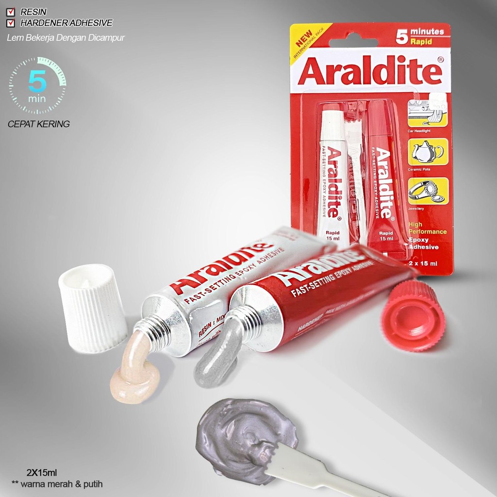 Jual Lem Araldite Merah Epoxy Serbaguna 5 Minutes Plastik Kuat Besi ...