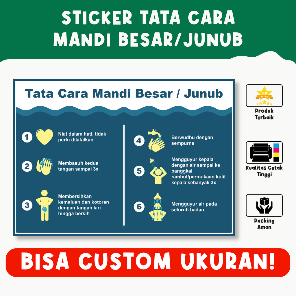 Jual Sticker Tata Cara Mandi Besar/Junub – Panduan Lengkap, Bisa Custom ...