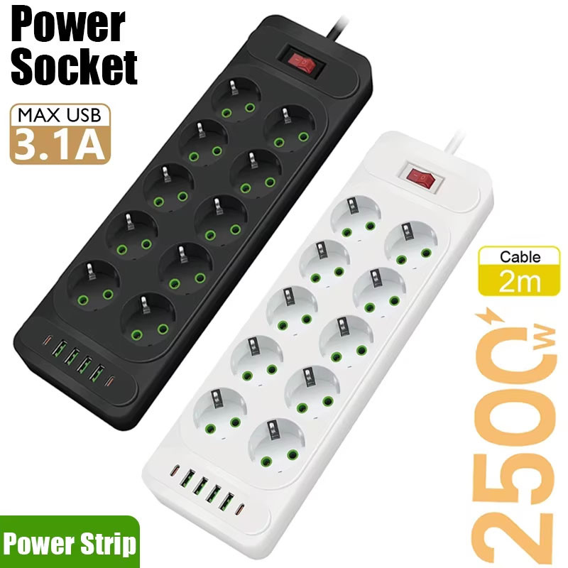 Jual 2500W Power Strip Socket Charger Stop Kontak Usb Charger Elektrik Type C Pengisian daya ...