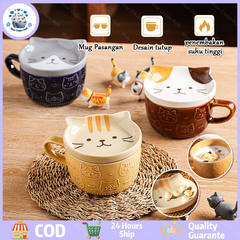 Jual 【ready stock!!!】Set Mug Keramik Kucing dengan Tutup Kartun Kucing ...