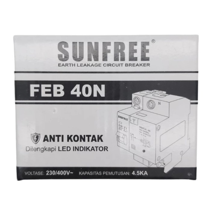 Jual Sunfree Anti Kontak 40Ampere FEB 40N / Box ELCB MCB Pengaman ...
